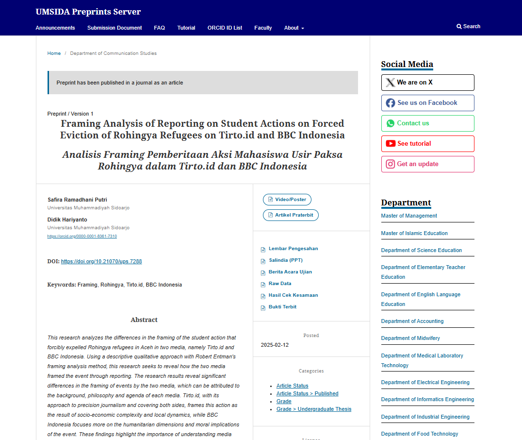 UMSIDA Preprints Server: Inovasi Baru untuk Menjaga dan Menyebarluaskan ...
